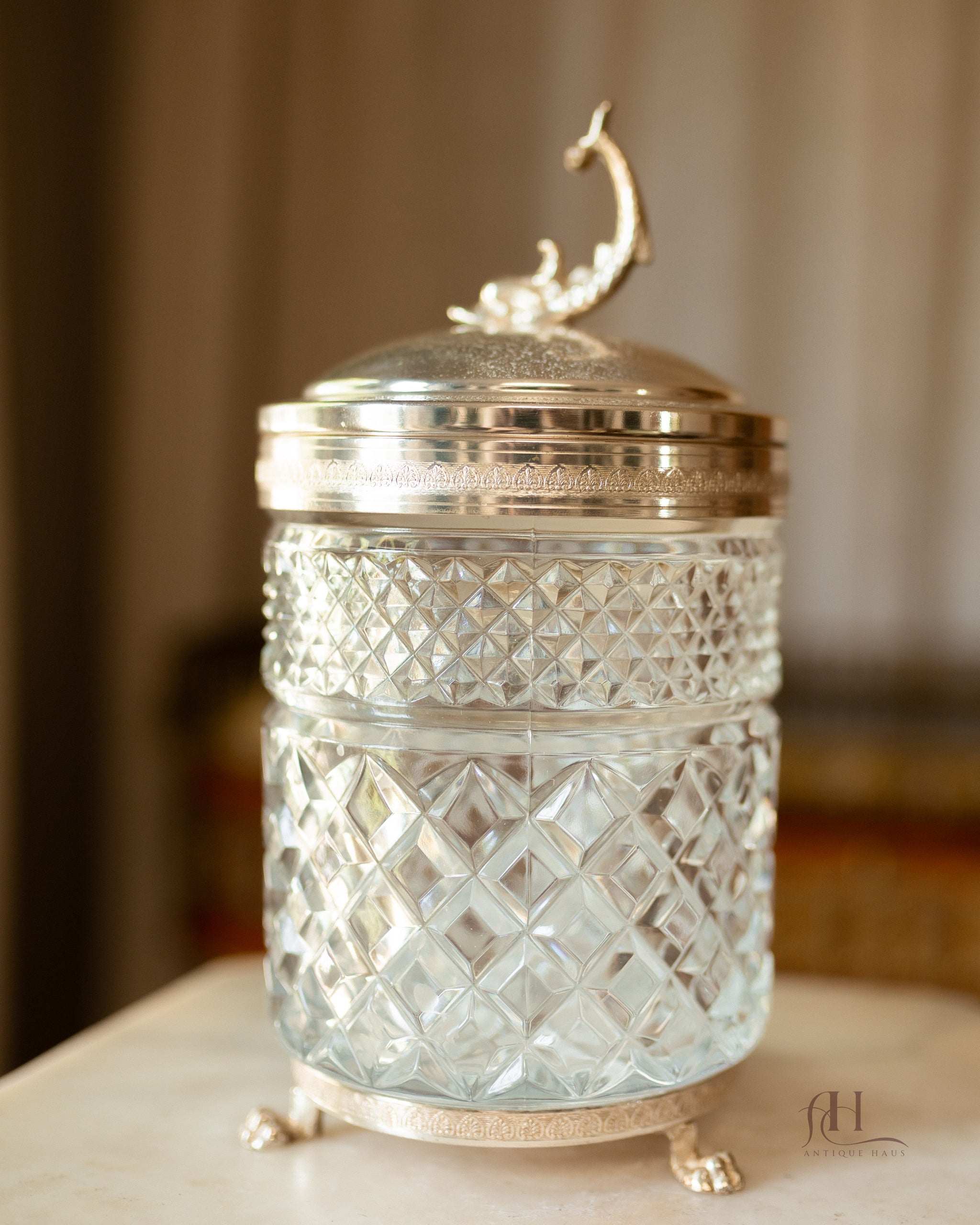 Italian Diamond-Cut Glass Canister with Koi Fish Finial